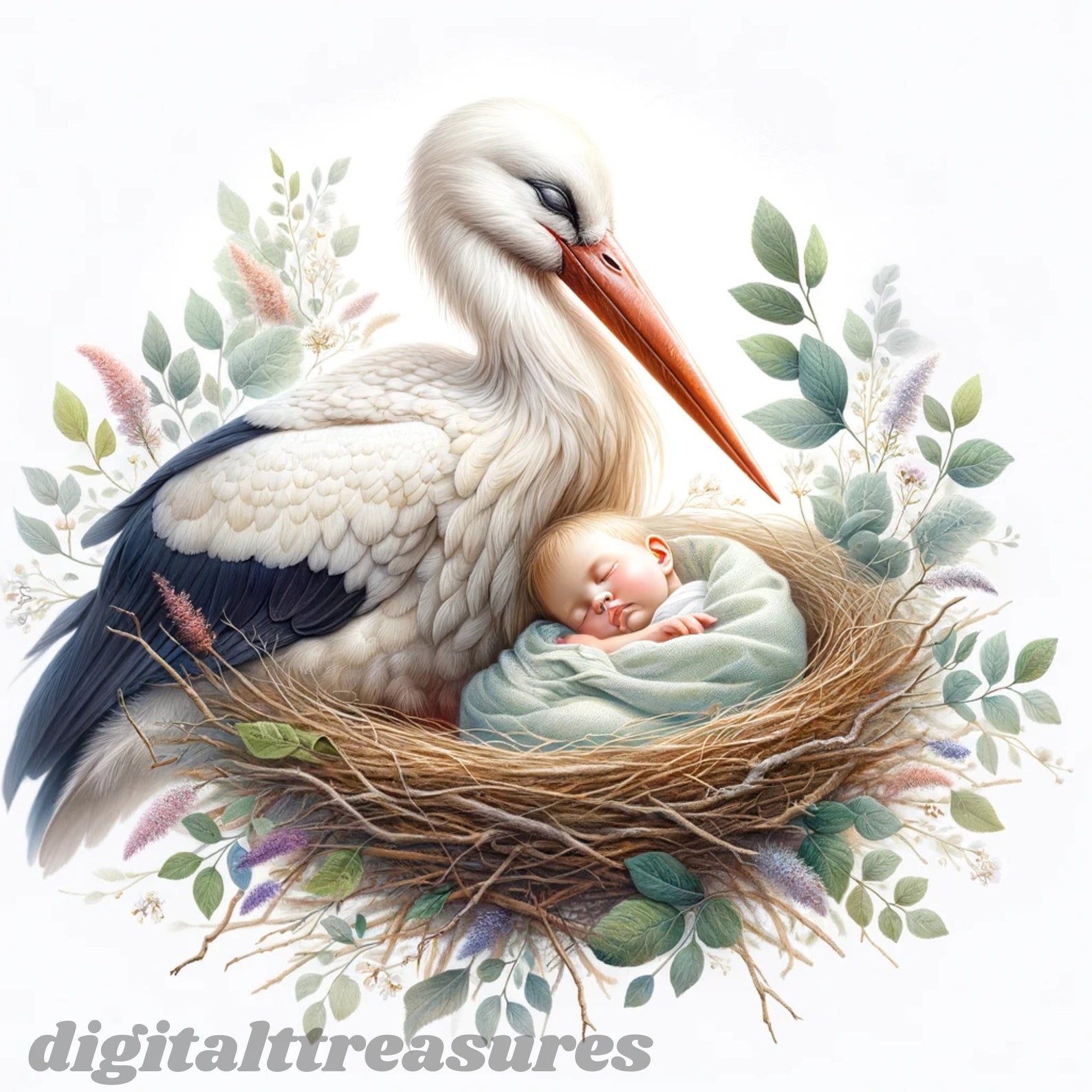 Adorable Stork Baby Clipart Bundle: 12 High-quality Images for Nursery ...