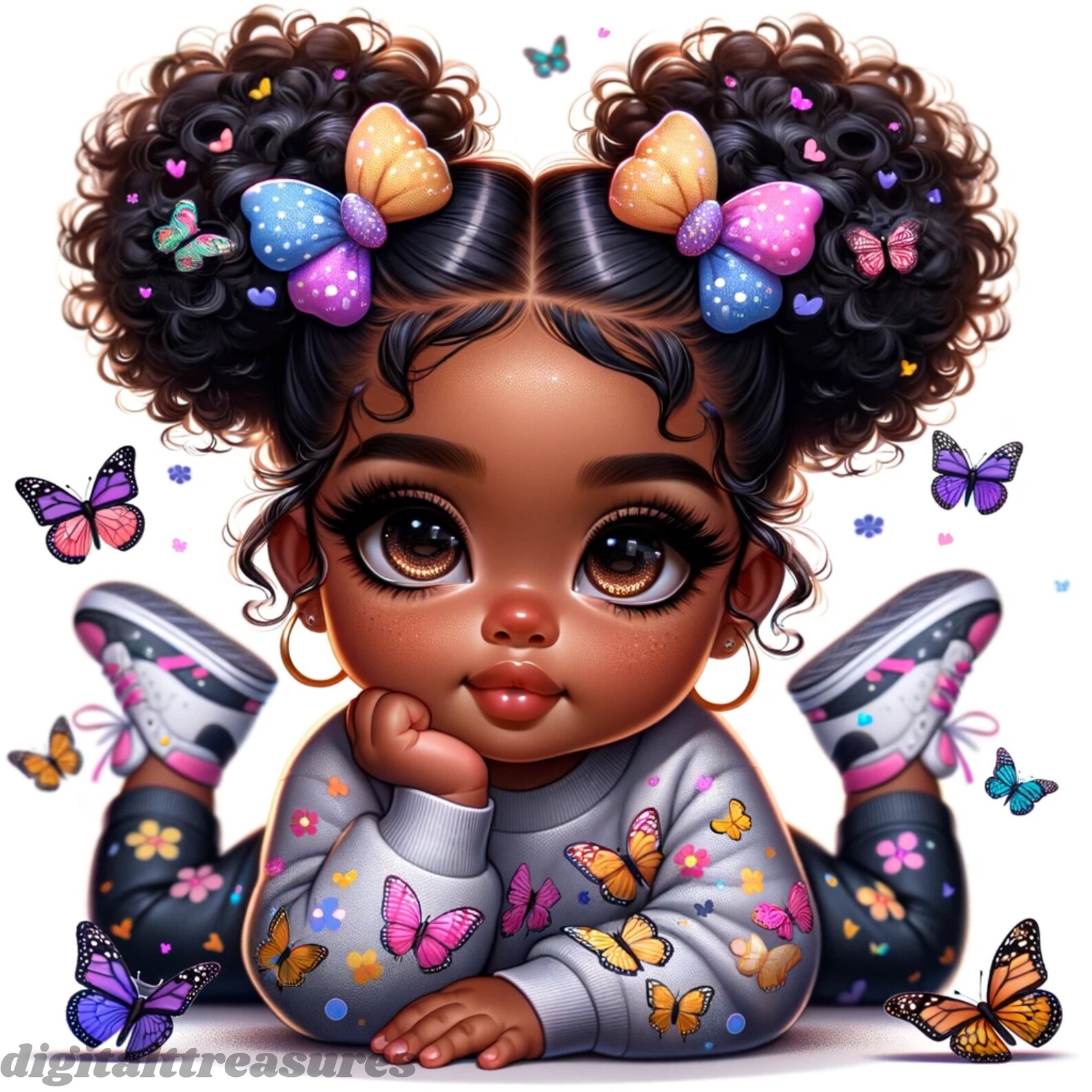 Afro Baby Girl Clipart – Kid Illustrations, Commercial Use (digital ...