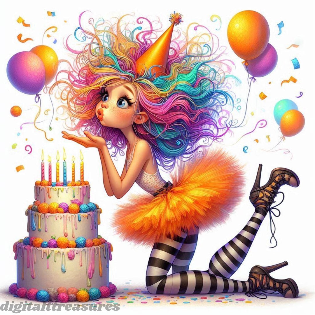 Quirky Birthday Cake Clip Art - 12 High-res Watercolor Jpgs on White ...