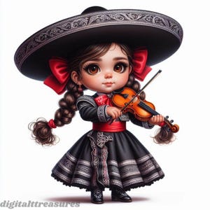 12 Cute Chibi Mexican Girl in Mariachi Outfit Playing Violin - Latina ...