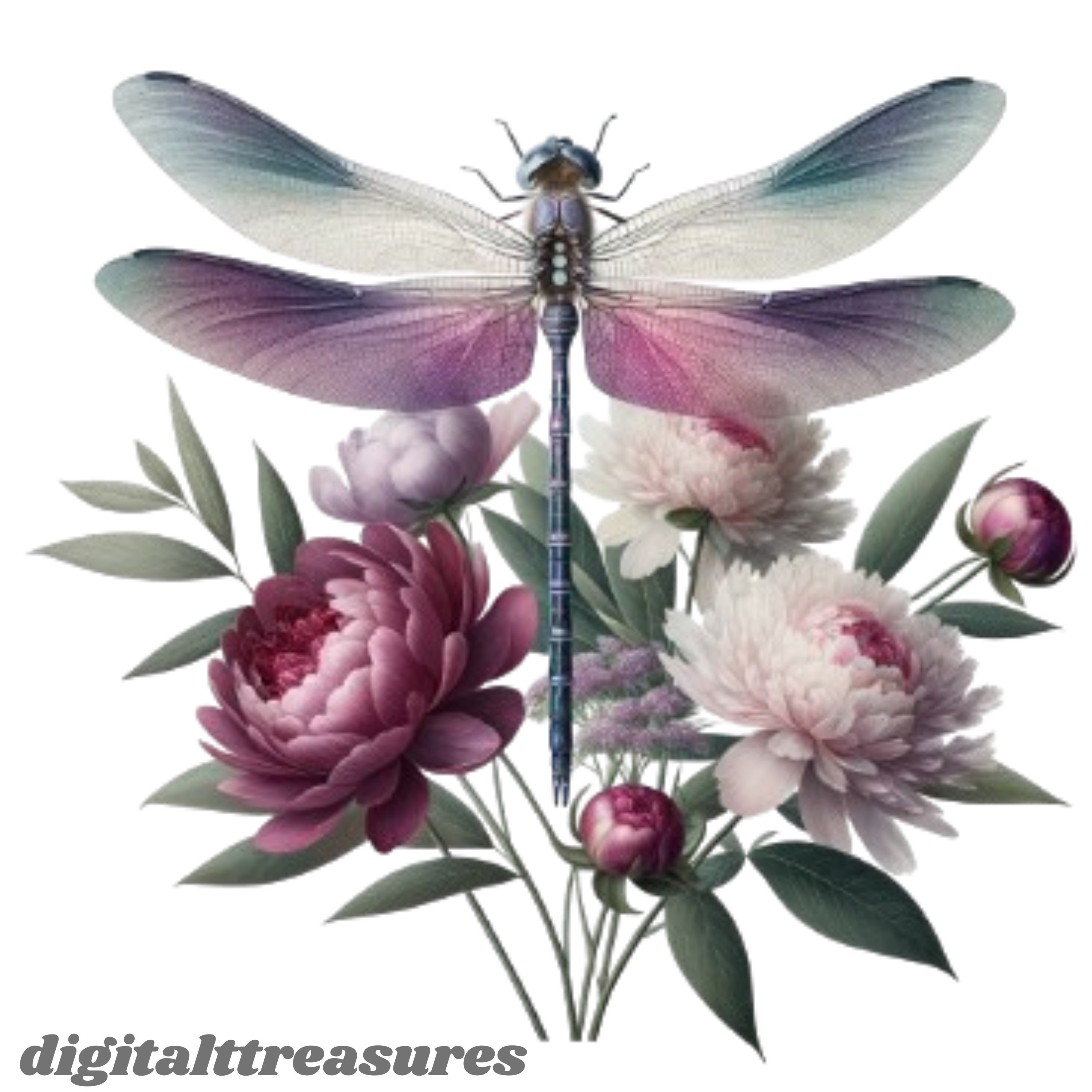 Whimsical Wings:30jpg Piece Dragonfly & Floral Watercolor Clipart ...
