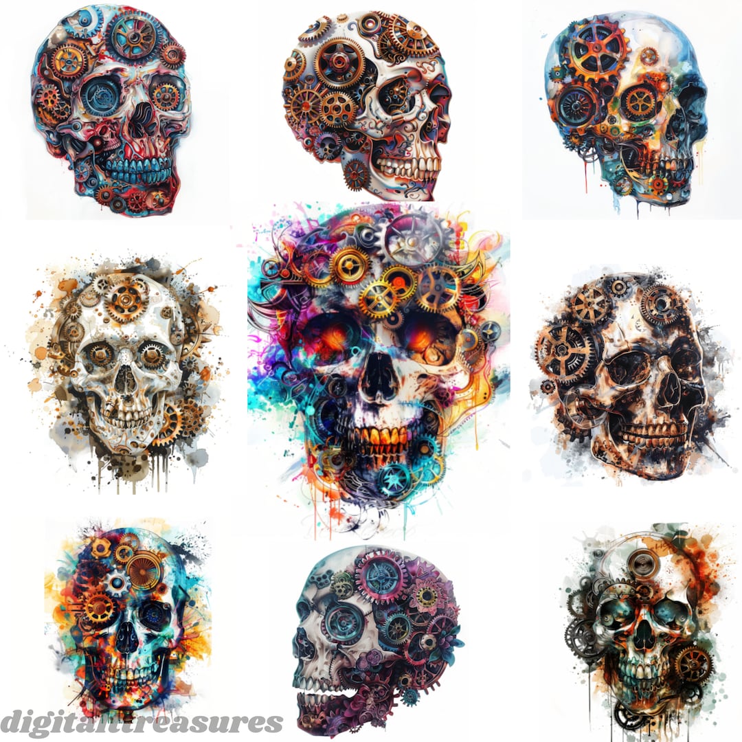 Mechanical Mystique: 24 Steampunk Skull Clipart Collection - Skeleton ...