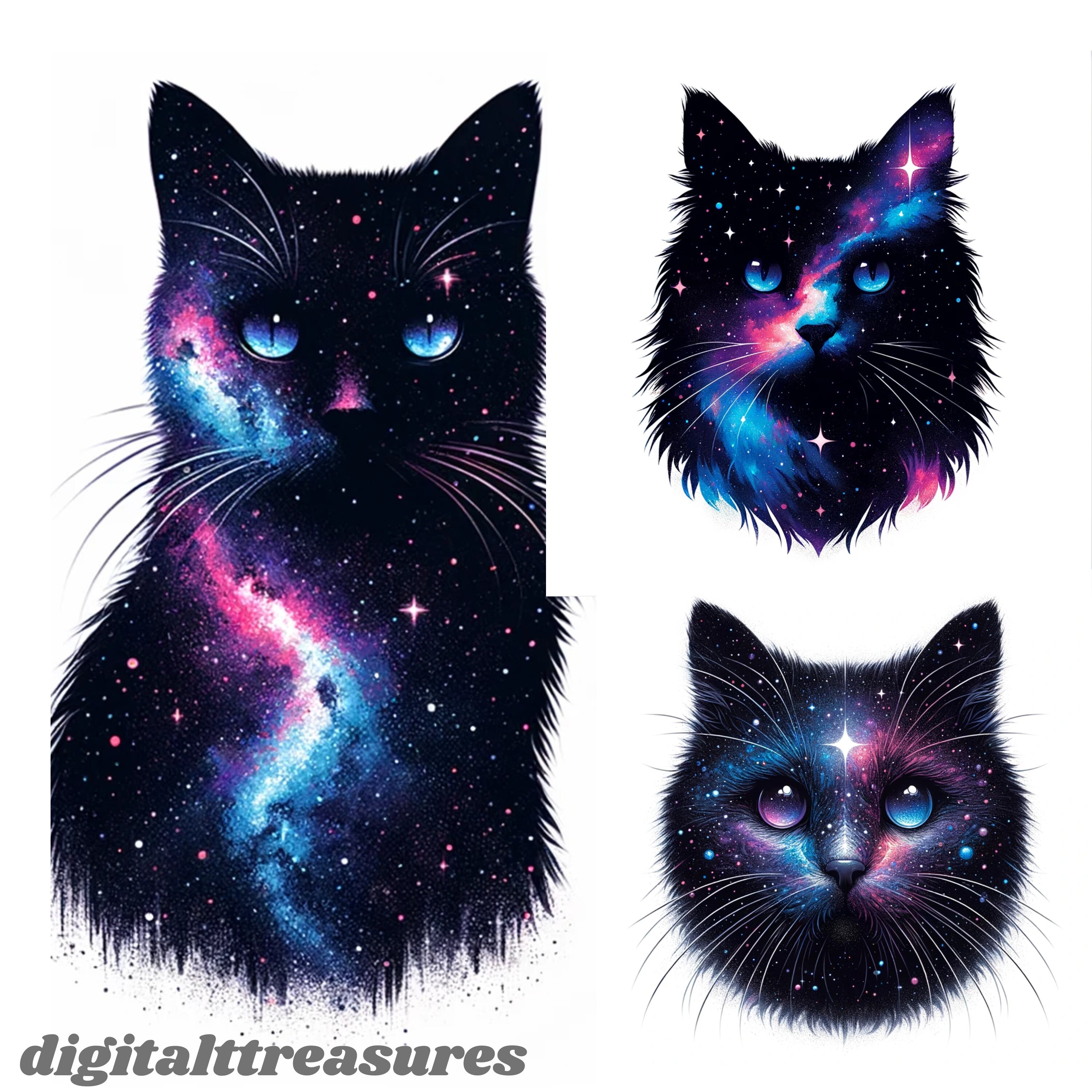 Mystic Whiskers: Celestial Cat Clipart Bundle 10 Zodiac & Night Sky JPG ...