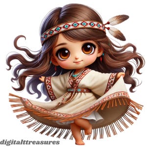 14 Charming Chibi American Girl in Potlatch Robe With Ceremonial Drum ...