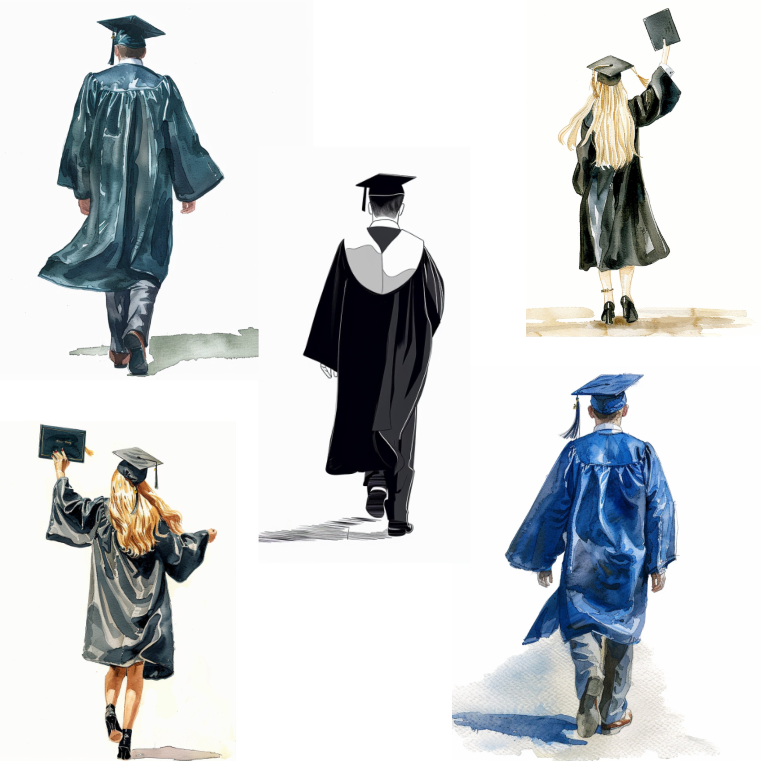 Class of Excellence: 37 Watercolor Graduation Clipart With Caps ...
