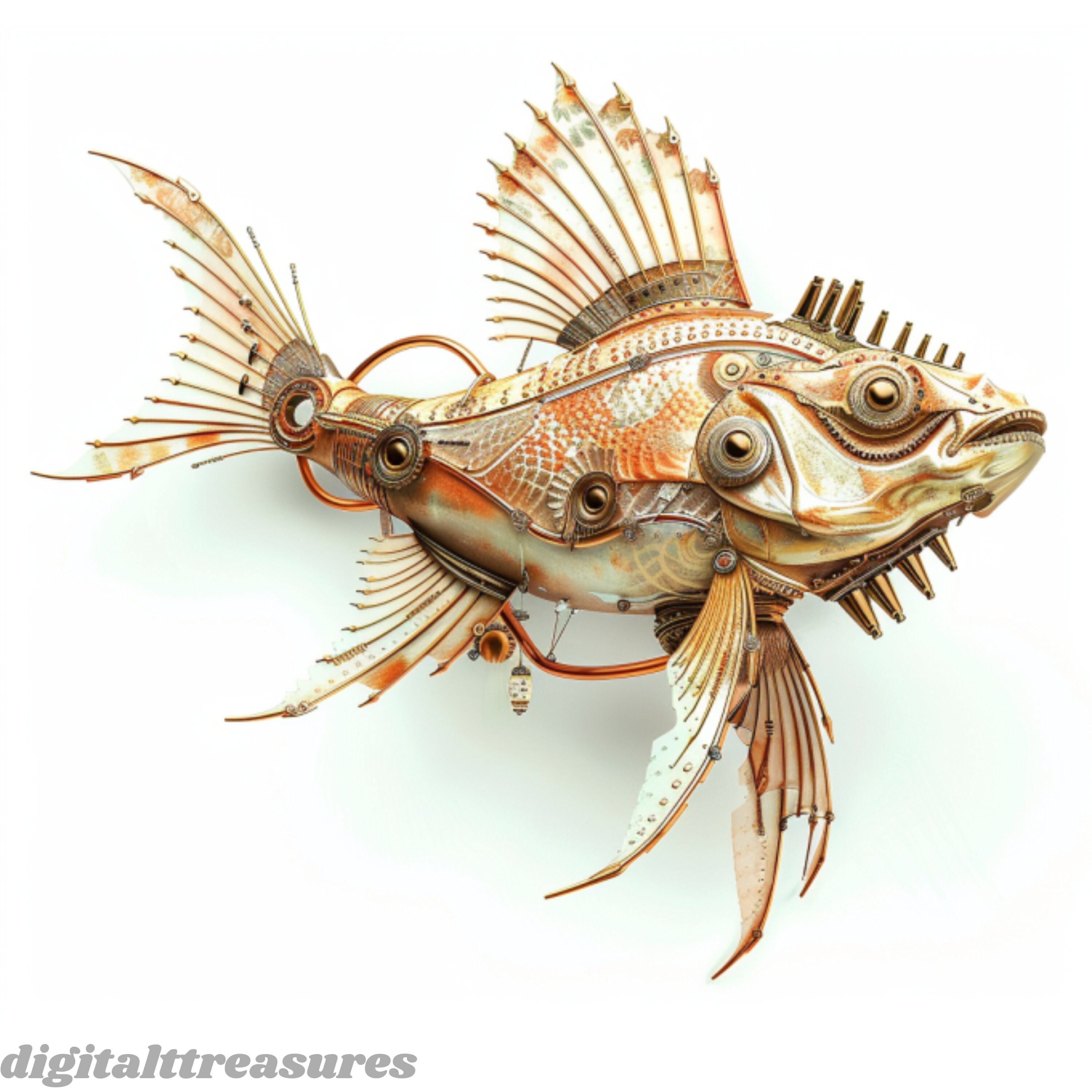 15 JPG Steampunk Fish Clipart Undersea Watercolor Illustrations & Cute ...