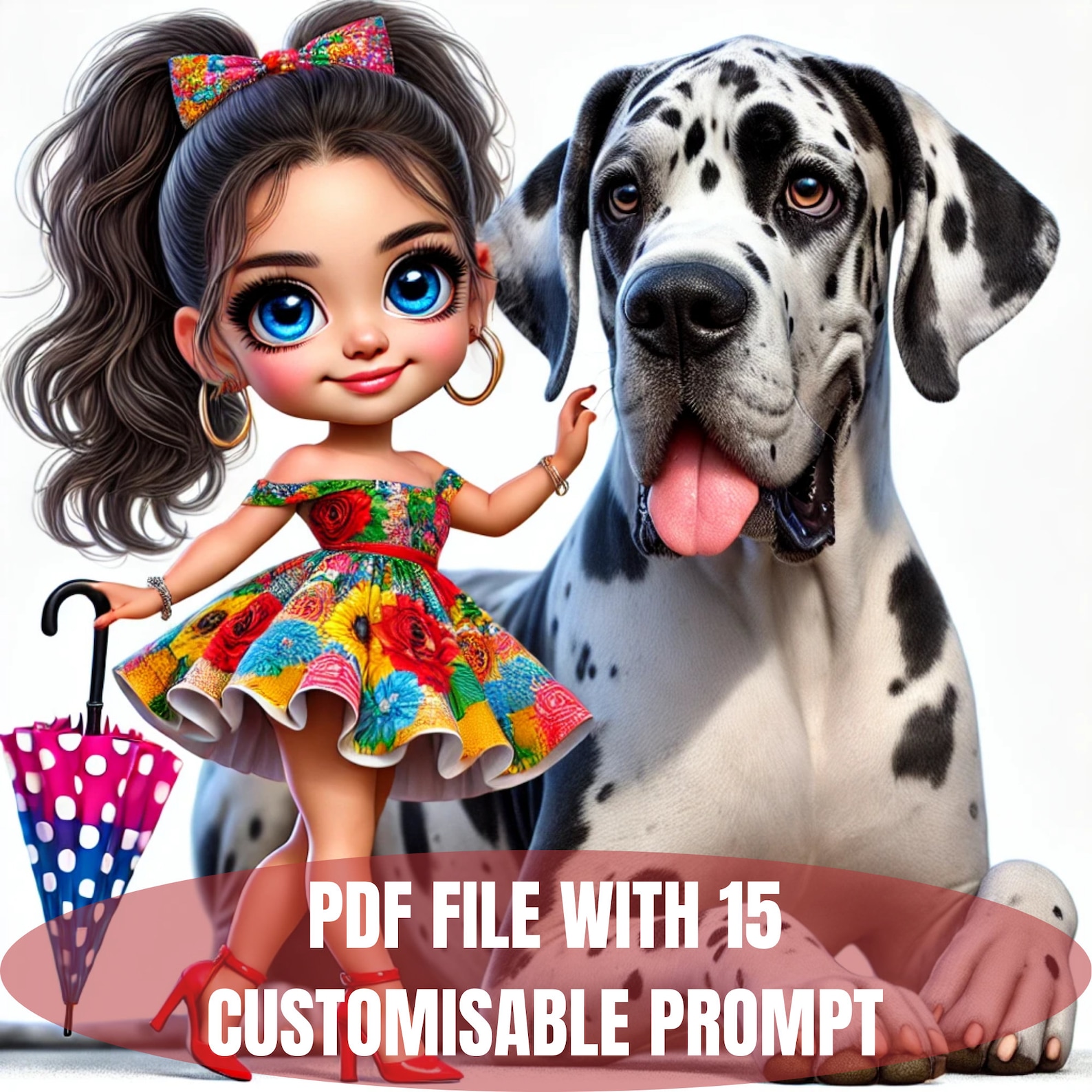 Chatgpt 4 & DALL-E 3 Prompts: Playful Chibi Girl and Great Dane ...