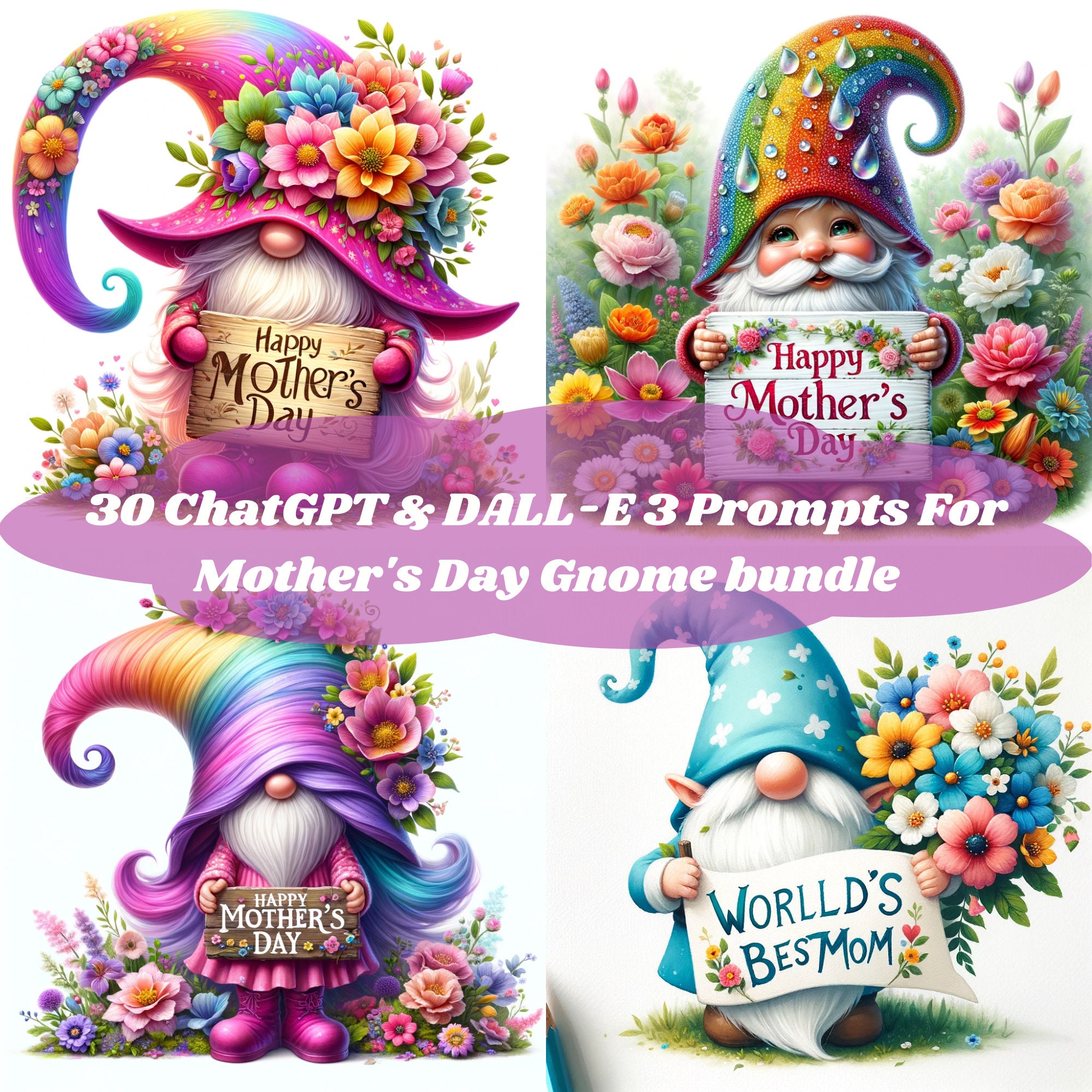 Mother's Day Gnome Clipart Bundle: AI Prompts & Watercolor Images ...