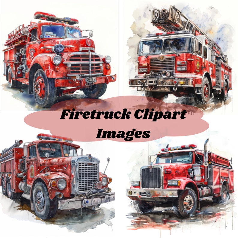 Heroic Hoses: Brave Fire Truck Clipart Bundle 24 High-quality Jpgs for ...