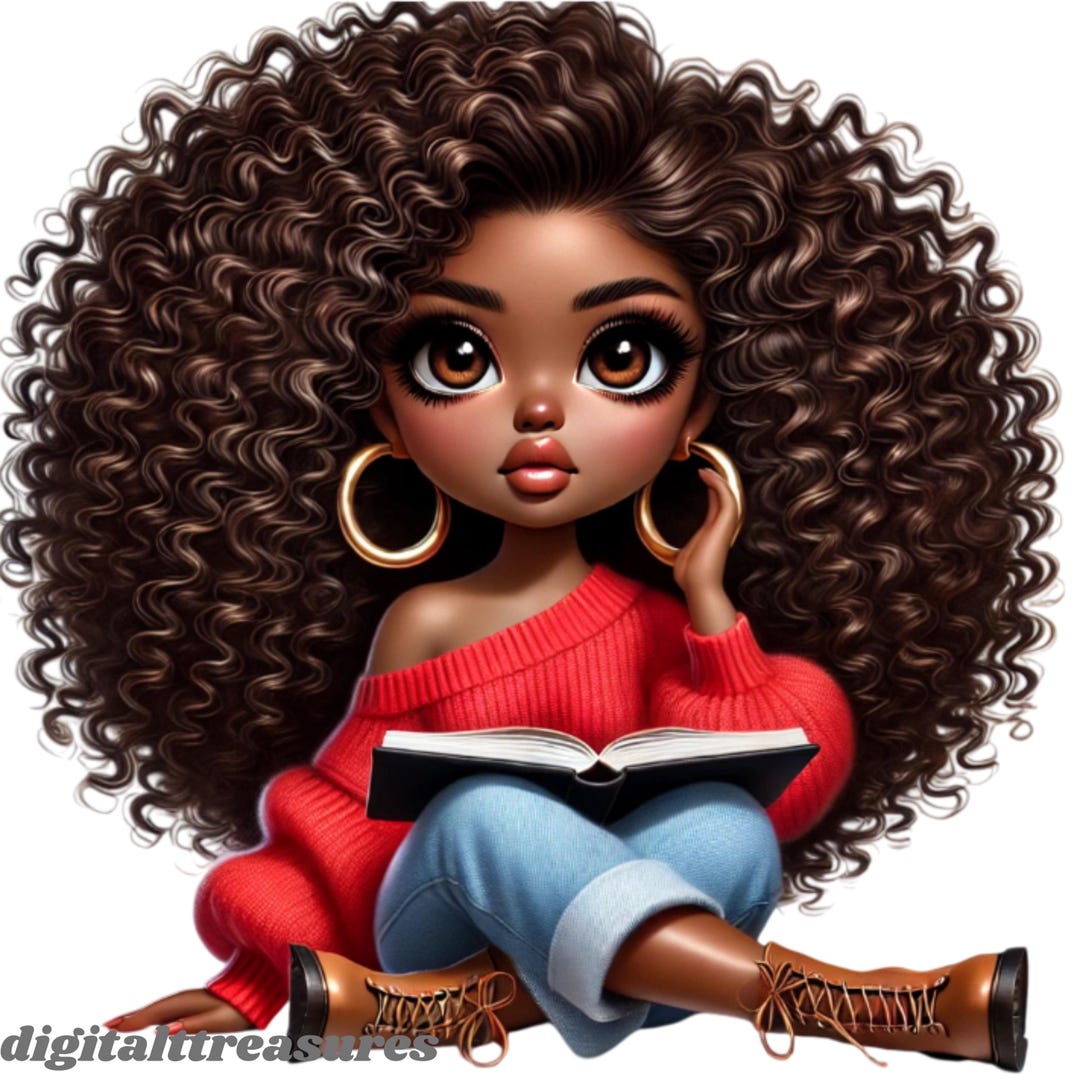 15 Whimsical Afro-american Chibi Girl With Book - Hyper-realistic Chibi ...