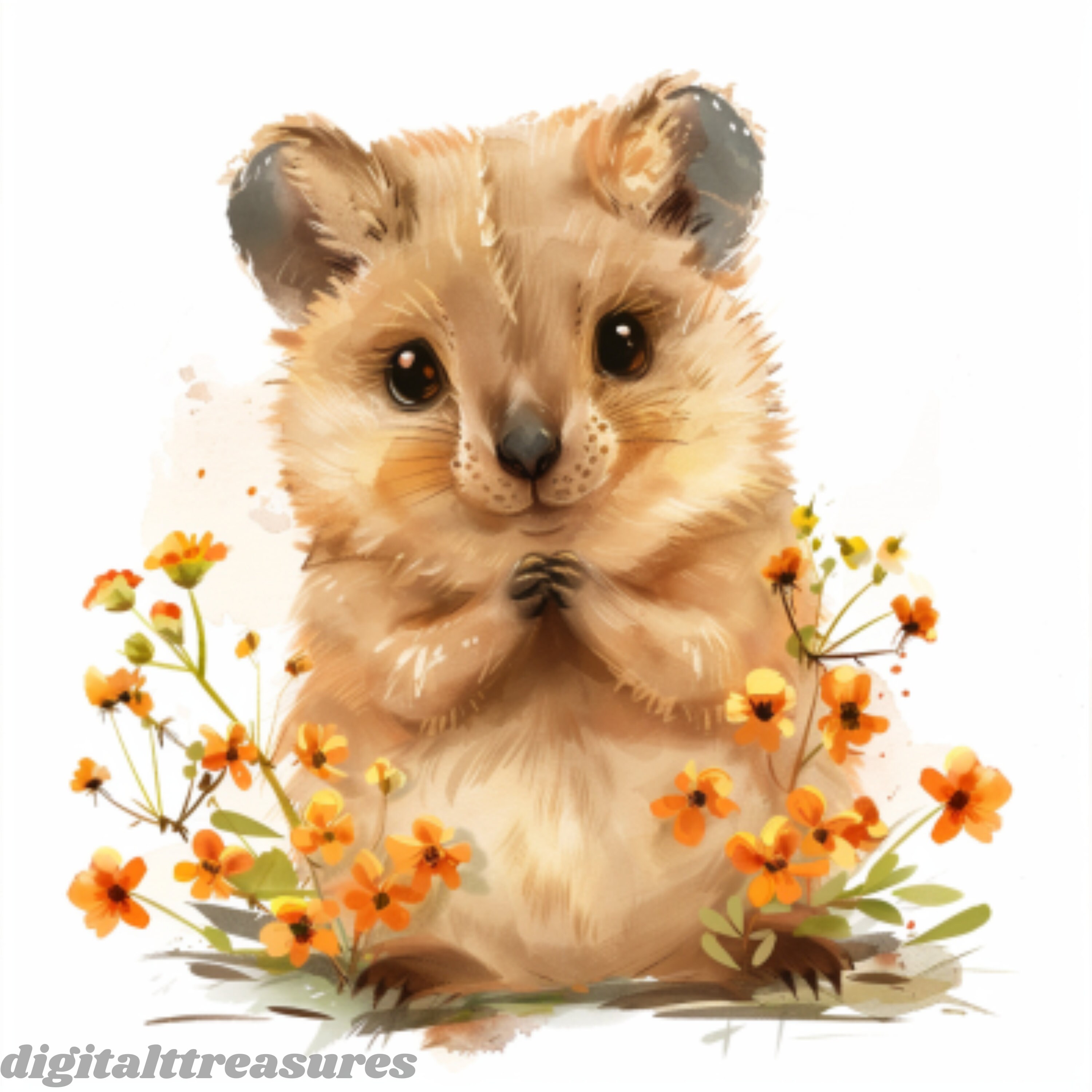 Floral Whimsy: Watercolor Cute Quokka Clipart Tender Floral Quokka JPG ...