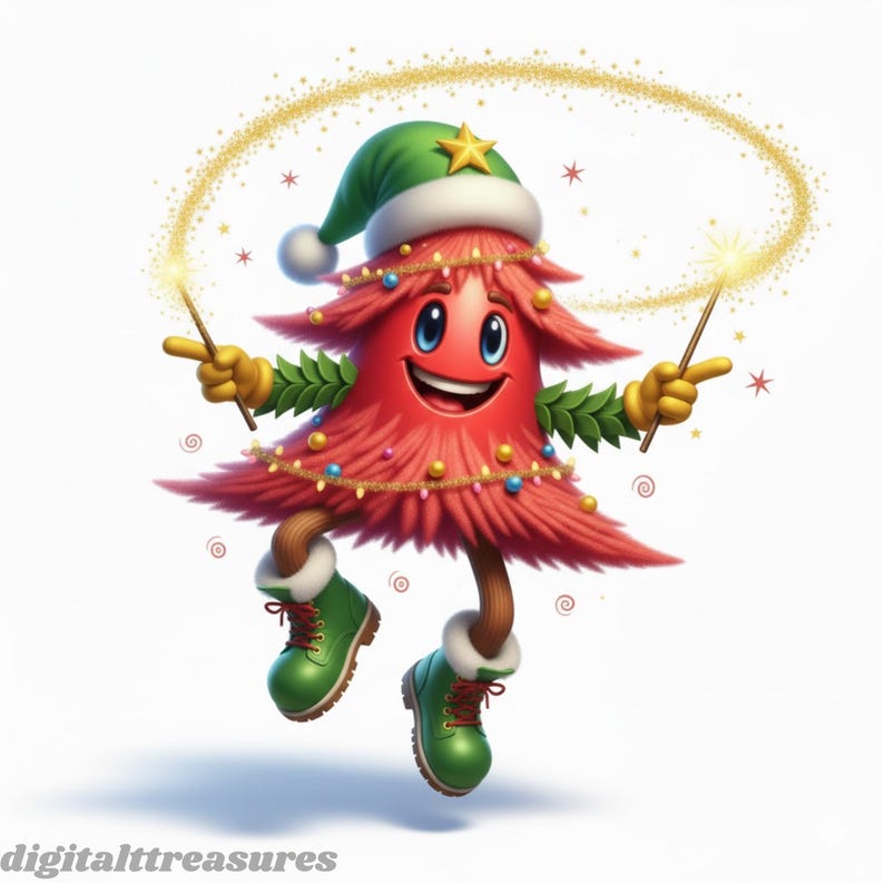 Festive Christmas Tree Character Clipart – Holiday PNG (printable) - Etsy