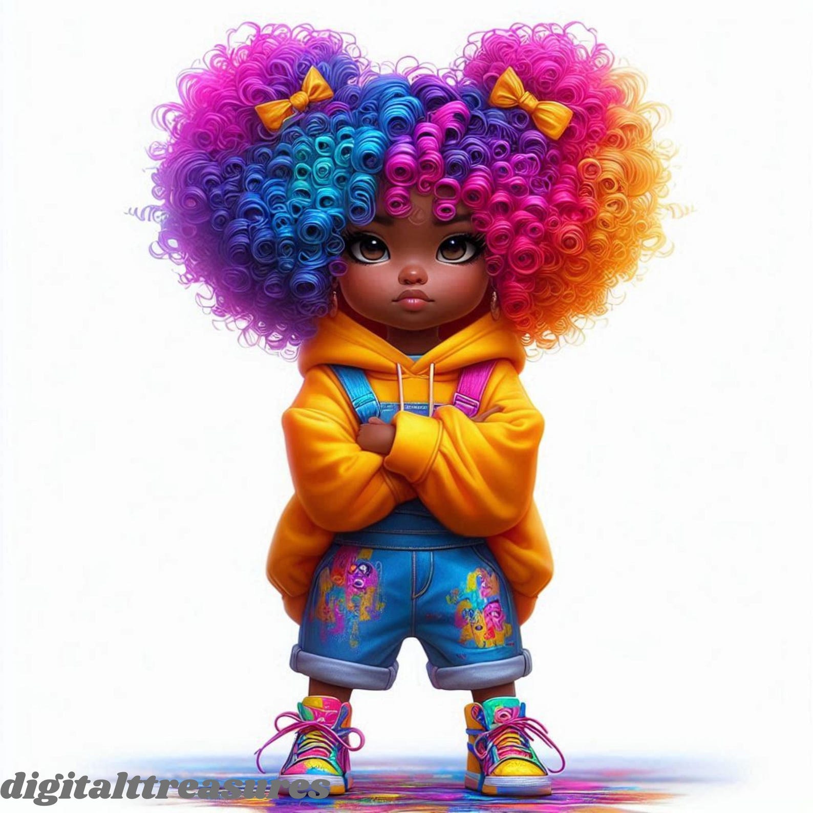 Bold Rainbow Vibes: 16 Afro-american Chibi Girl With Vibrant Hair ...