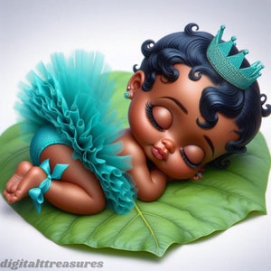 Black Baby Girl Princess in Turquoise Tutu Clipart Bundle - Afro Hair ...