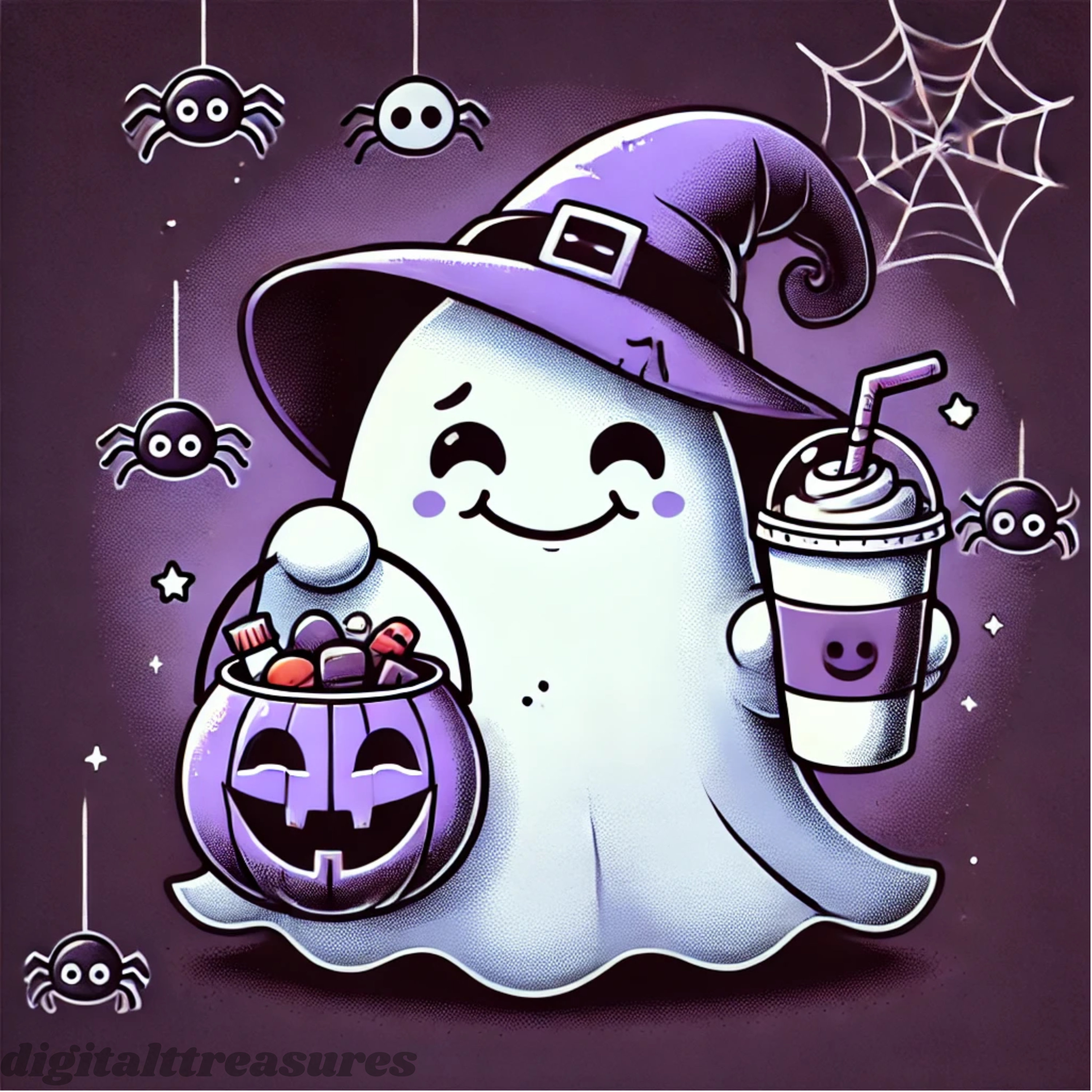 Spooky & Sassy: Cute Bougie Ghost PNG Collection Halloween Coffee and ...