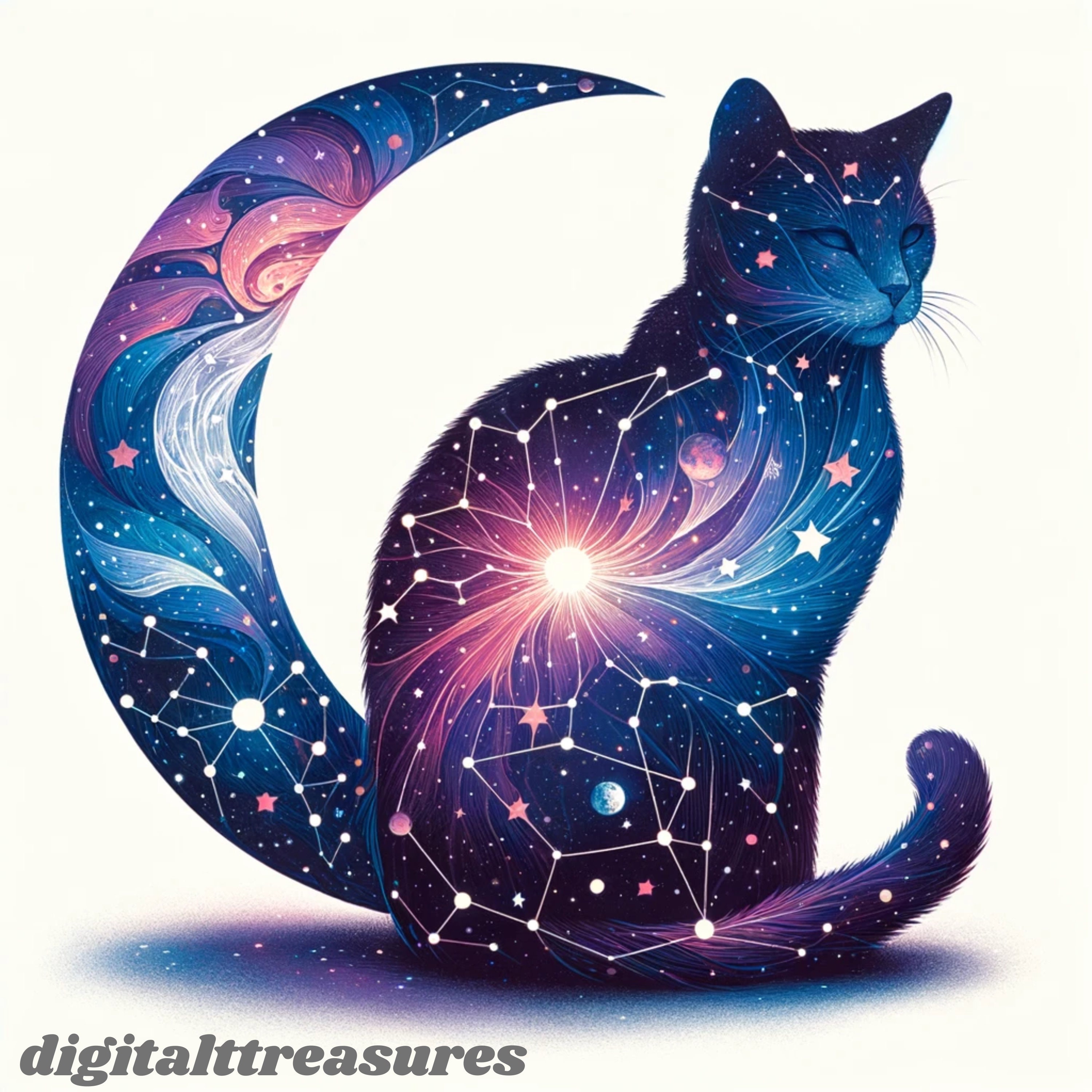 Mystic Whiskers: Celestial Cat Clipart Bundle 10 Zodiac & Night Sky JPG ...
