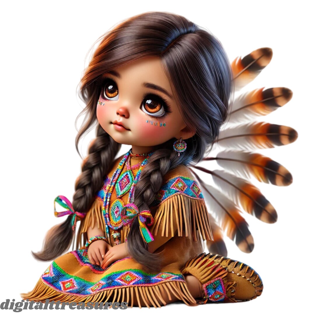 Native American Chibi Girl Illustration: Powwow Buckskin Dress (digital ...