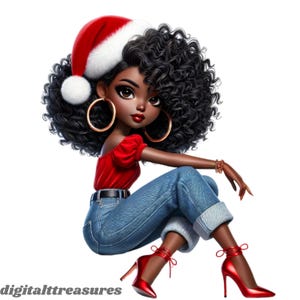 Black Woman Christmas Clipart: African American Holiday Girls (JPG ...