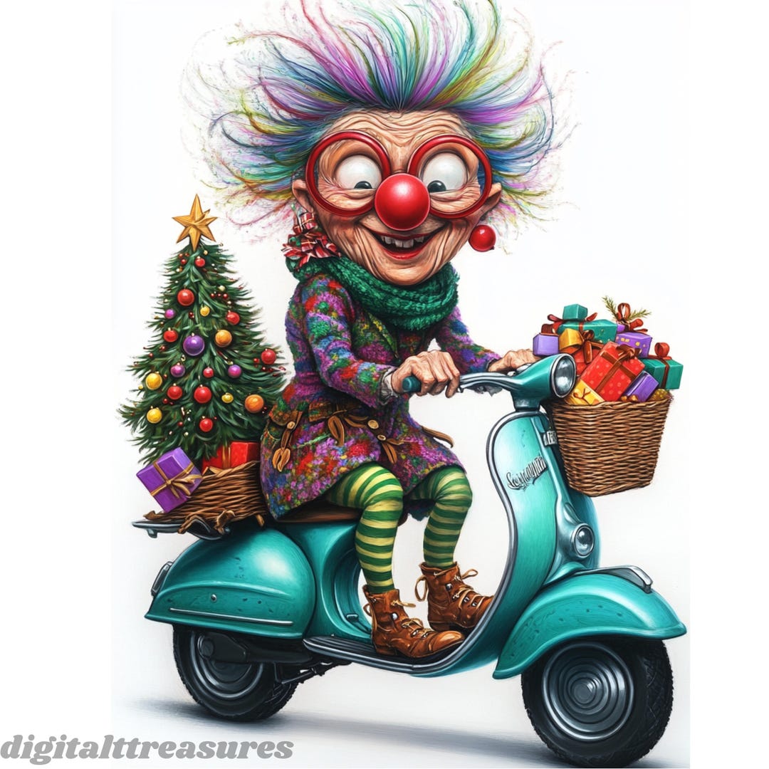 12 Quirky Christmas Grandma Clipart Bundle Cheerful Elderly Lady ...