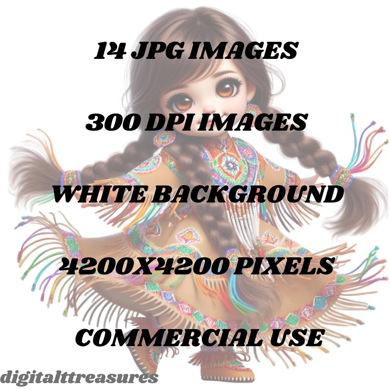 Native American Chibi Girl Illustration: Powwow Buckskin Dress (digital ...