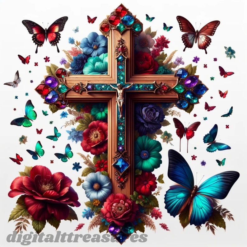 Spring Faith: 20 Watercolor Floral Cross Collection JPG Flower Crucifix ...