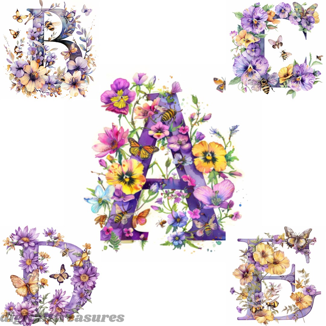 Blooming Letters: Boho Watercolor Floral Alphabet Clipart - A to Z ...