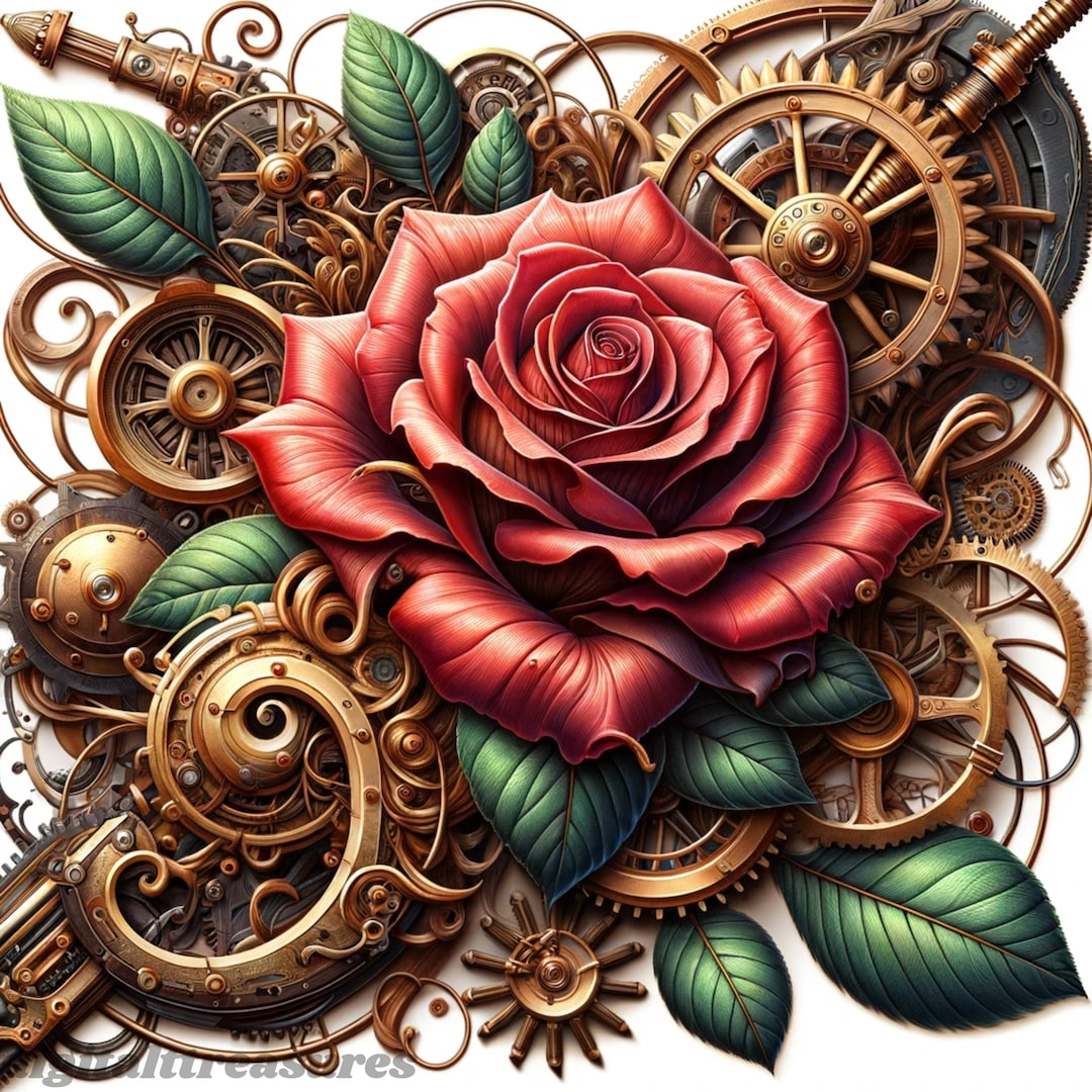 Steampunk Flower Clipart: Victorian Floral Designs (JPG, Commercial Use ...
