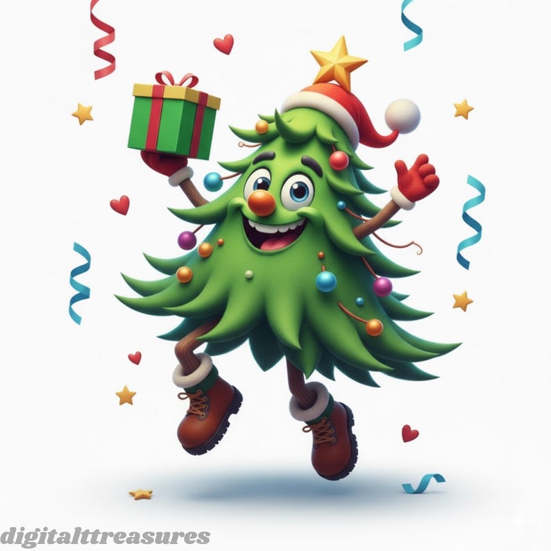Festive Christmas Tree Character Clipart – Holiday PNG (printable) - Etsy