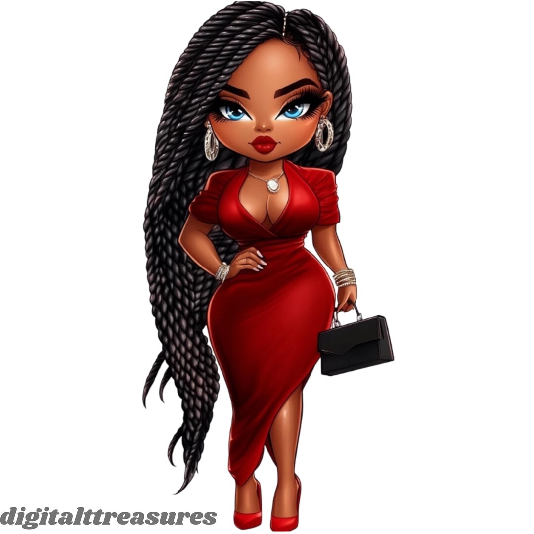 Elegant Confidence: 14 Chibi Afro-american Woman in Stylish Wrap Dress ...