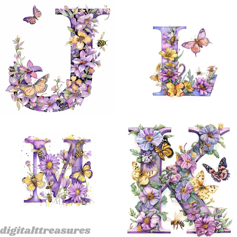 Watercolor Floral Alphabet Clipart: Boho Spring Letters & Numbers (JPG ...
