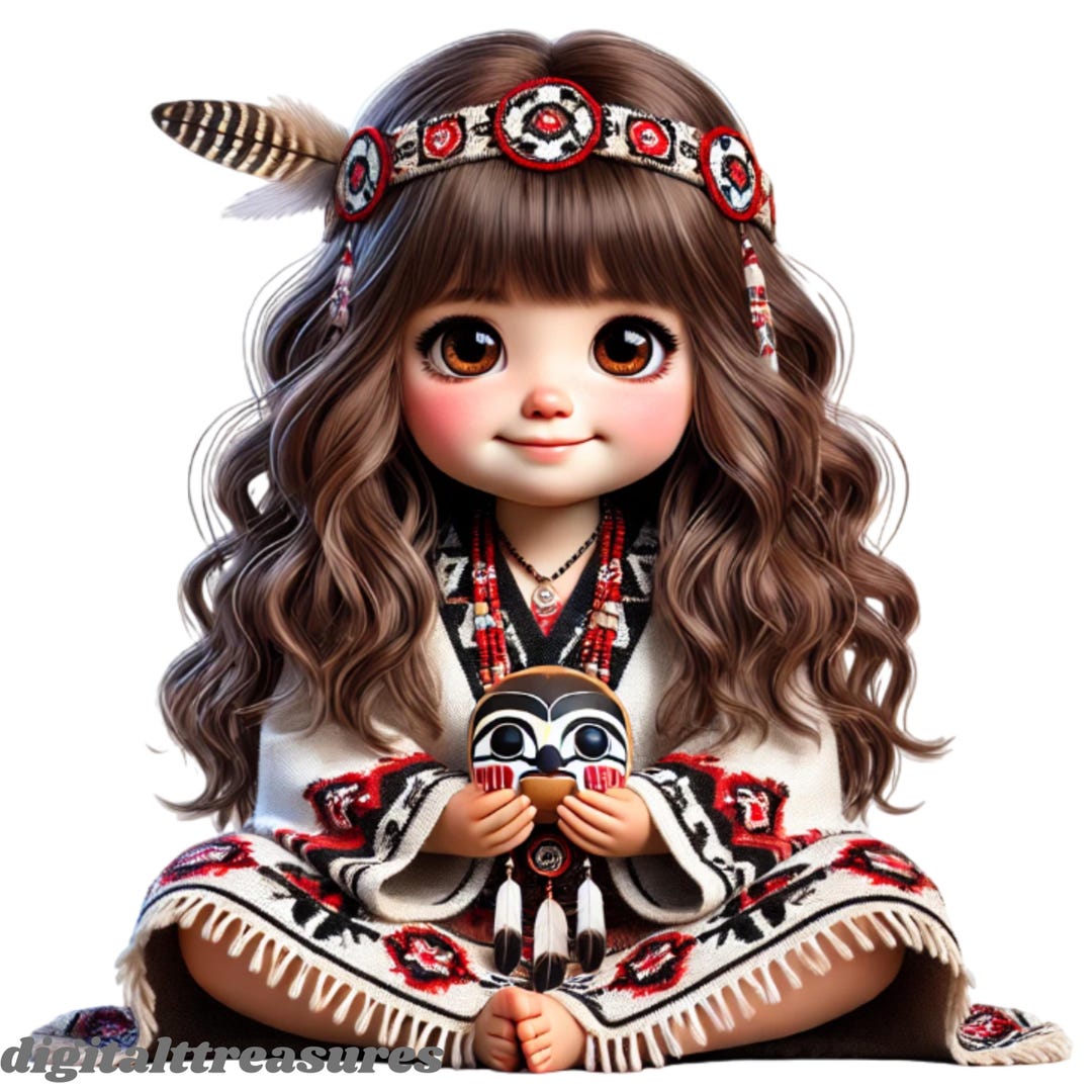 14 Charming Chibi American Girl in Potlatch Robe With Ceremonial Drum ...