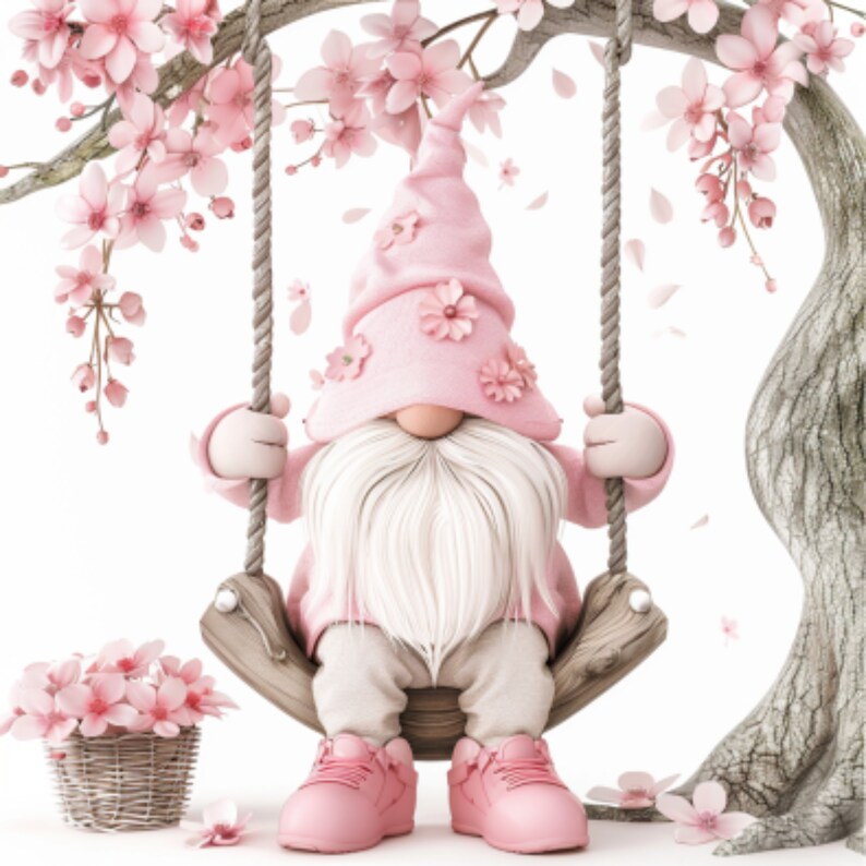 Watercolor Cherry Blossom Gnome Clipart: Spring Garden Collection (JPG ...