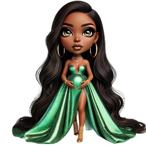 Pregnant Afro-american Chibi Woman Illustration Bundle (jpgs) - Etsy