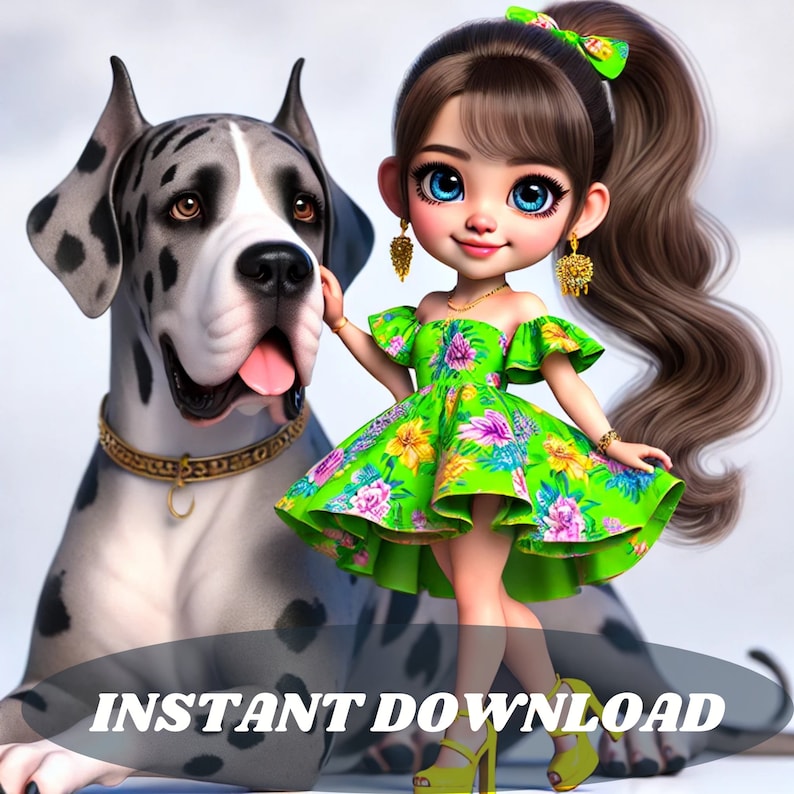 Chatgpt 4 & DALL-E 3 Prompts: Playful Chibi Girl and Great Dane ...