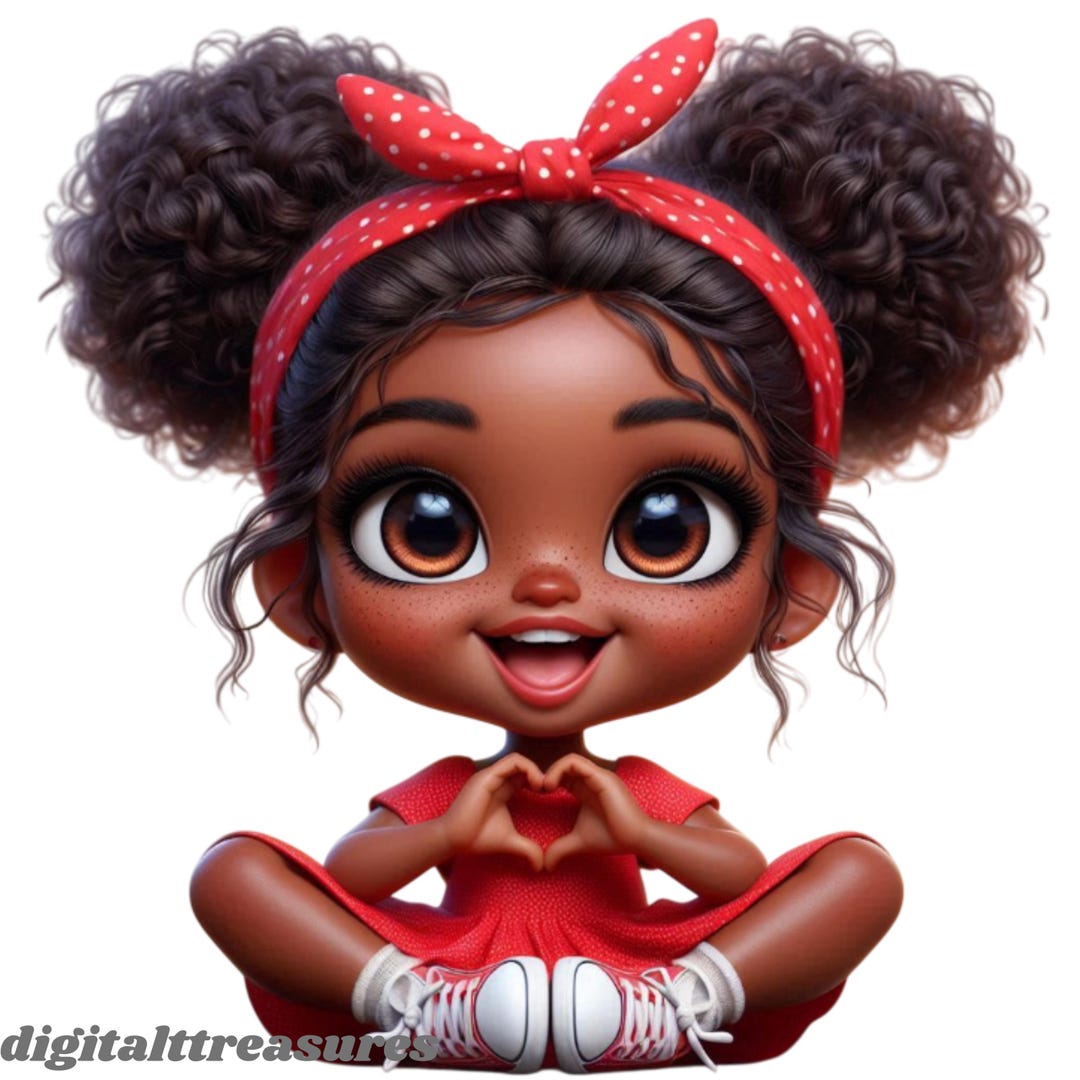 14 Adorable Chibi Poses: Afro-american Girl in Whimsical Outfits and ...