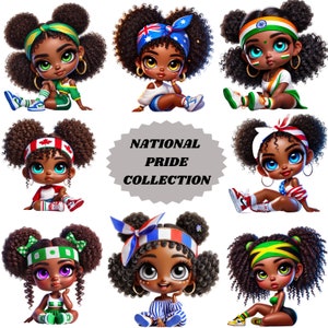 10 Whimsical World Chibi Afro-american Women Caricatures National Pride ...