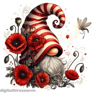 16 Watercolor Poppy Gnome Clipart Garden, Spring & Summer Gnome Jpgs ...