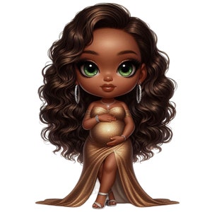 12 Pregnant Afro-american Chibi Woman Illustration Bundle - White ...