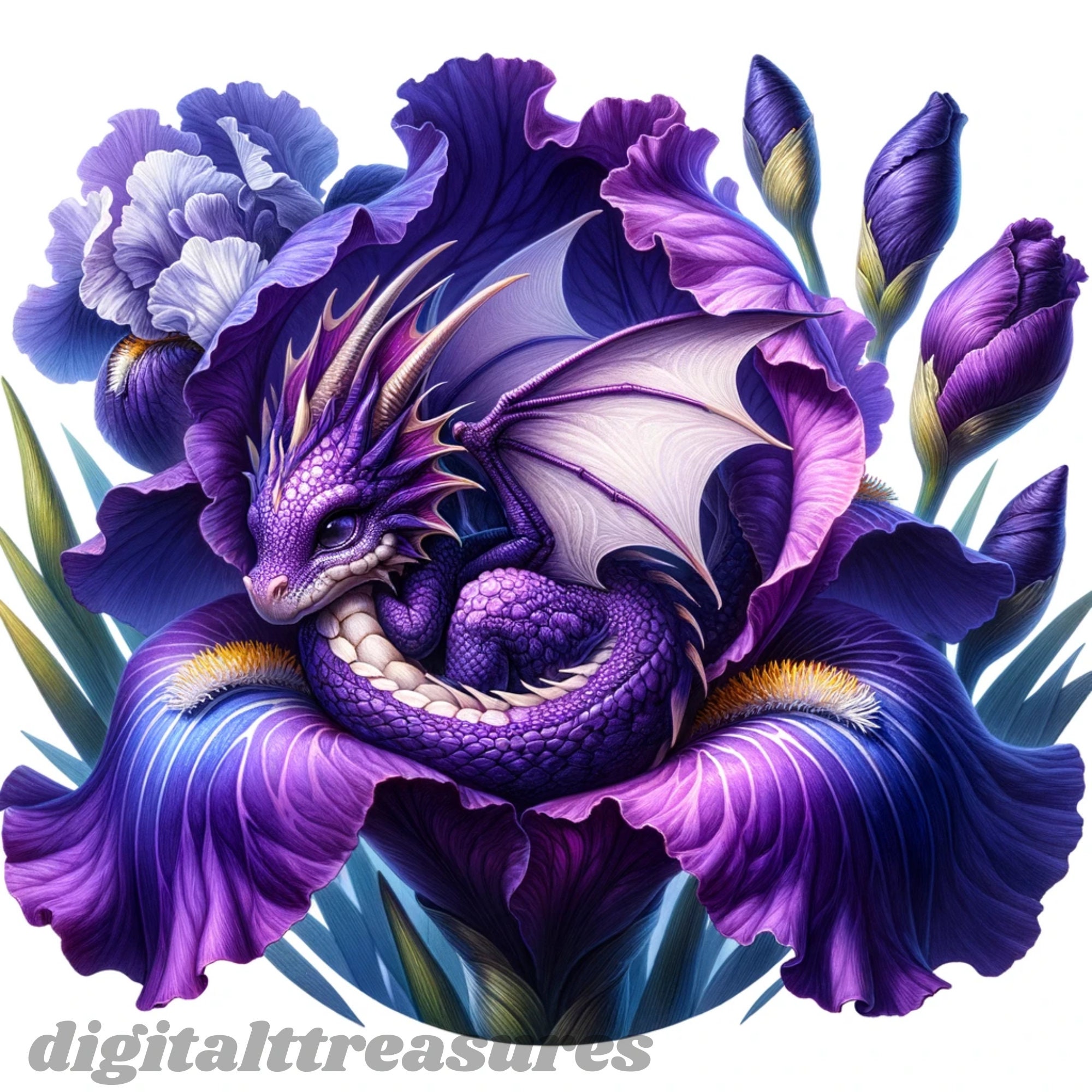 Dragons and Flowers Clipart Bundle: Set of 12 Cute Baby Dragon Jpgs, Watercolor Fantasy Clipart ...