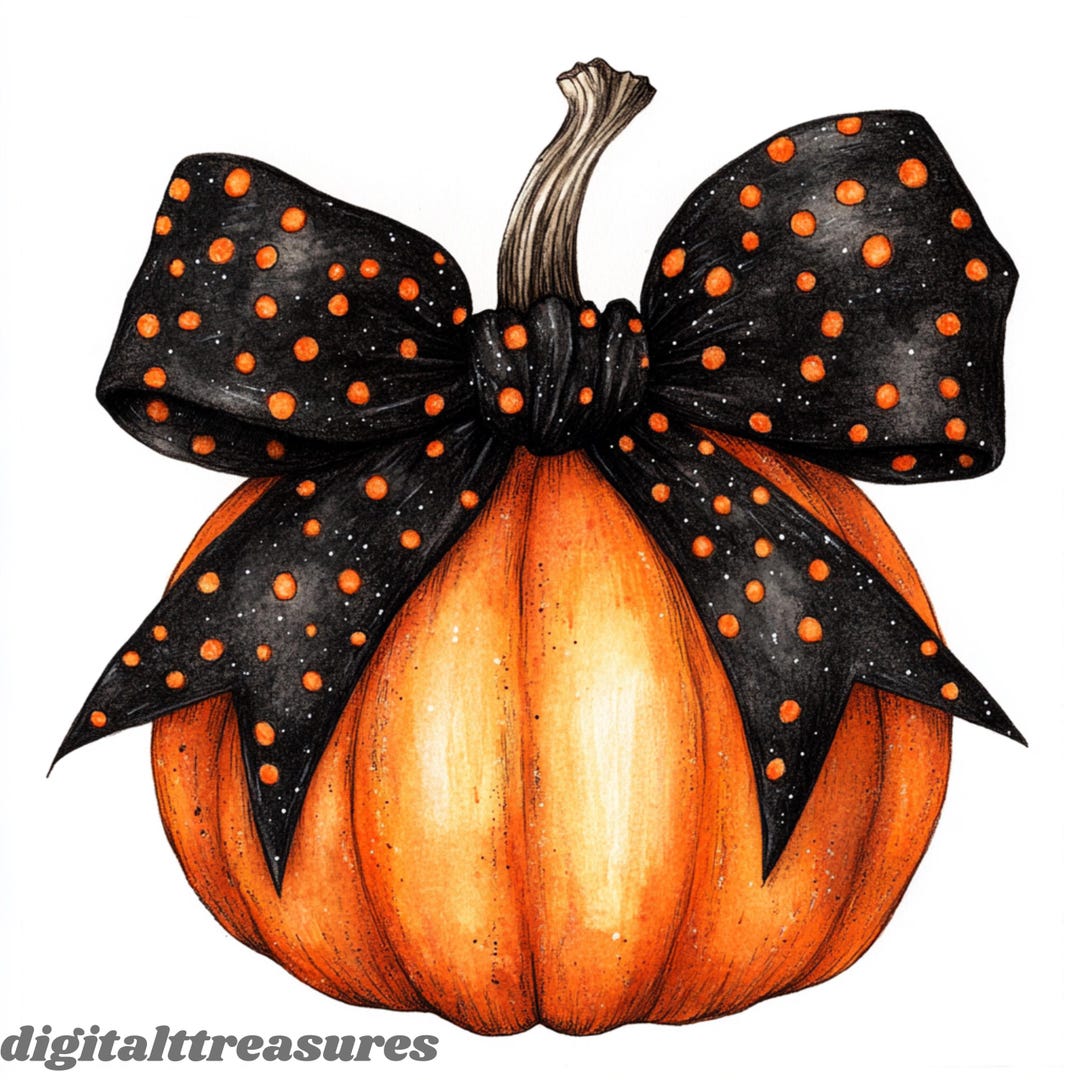 10 Elegant Pumpkin With Starry Coquette Bow - Festive Halloween ...