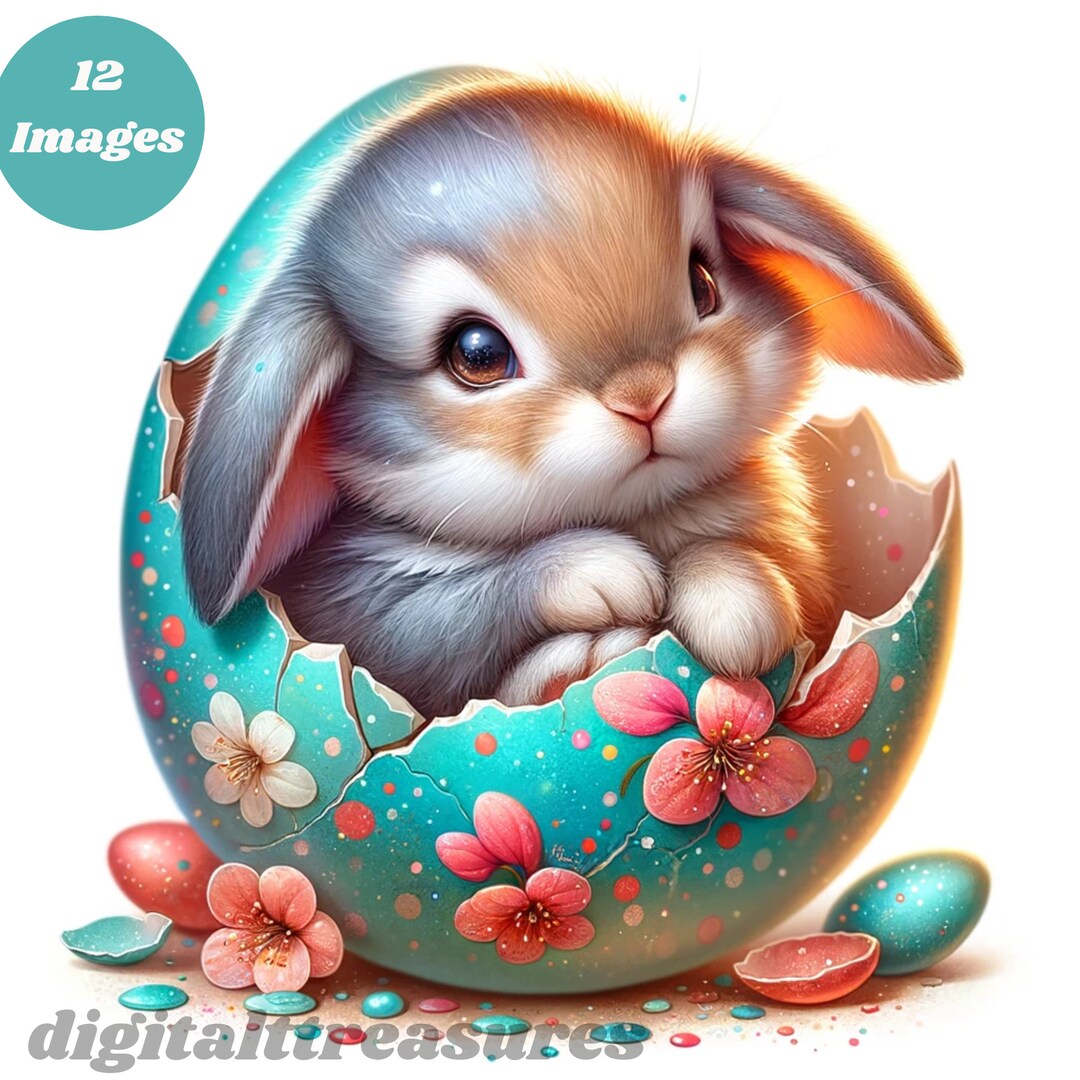 Easter Bunny in Egg Clipart Bundle: Happy Easter JPG, Rabbit & Spring ...