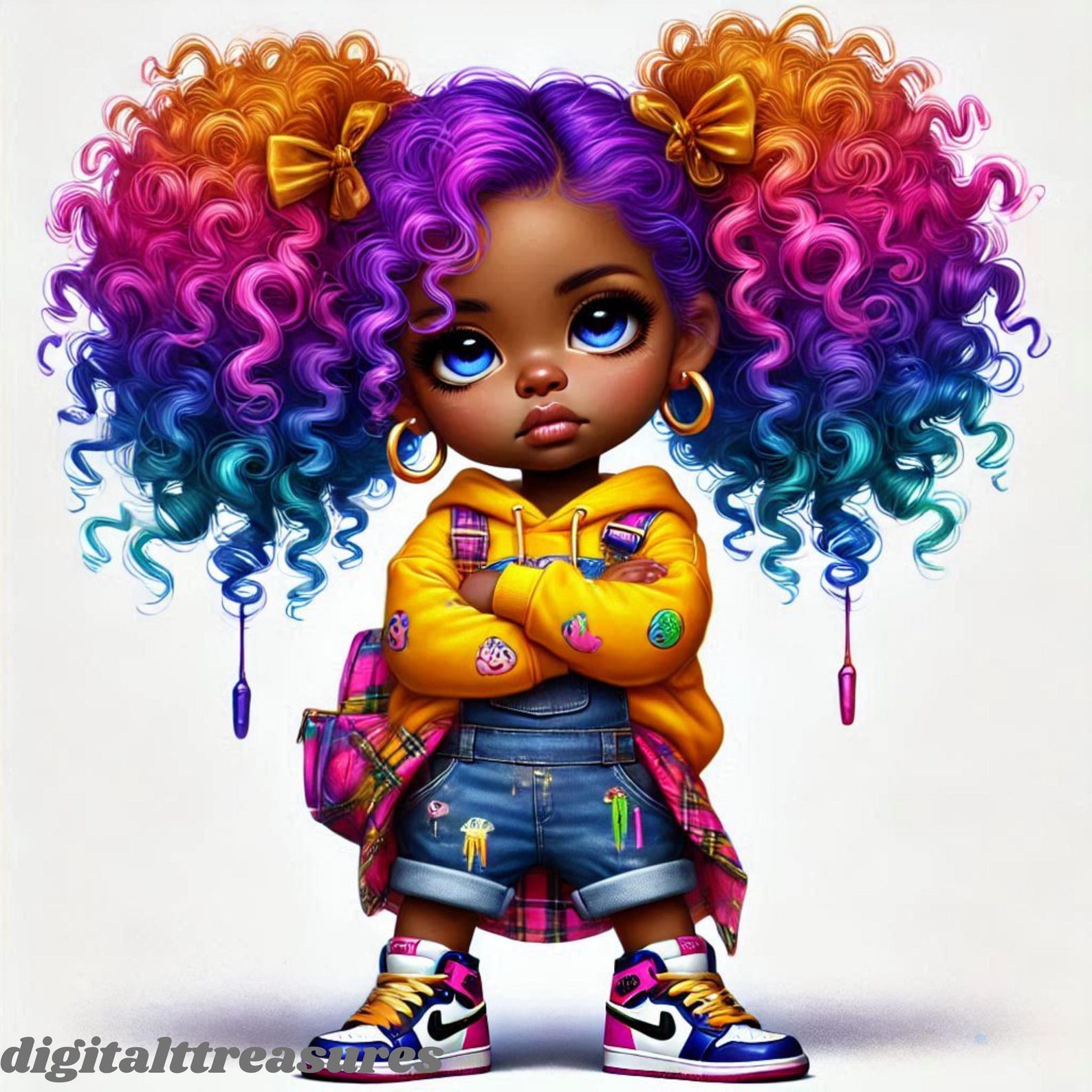 Bold Rainbow Vibes: 16 Afro-american Chibi Girl With Vibrant Hair ...