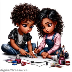Afro American Kids Art & Craft Clipart Bundle – Creative Black Children ...