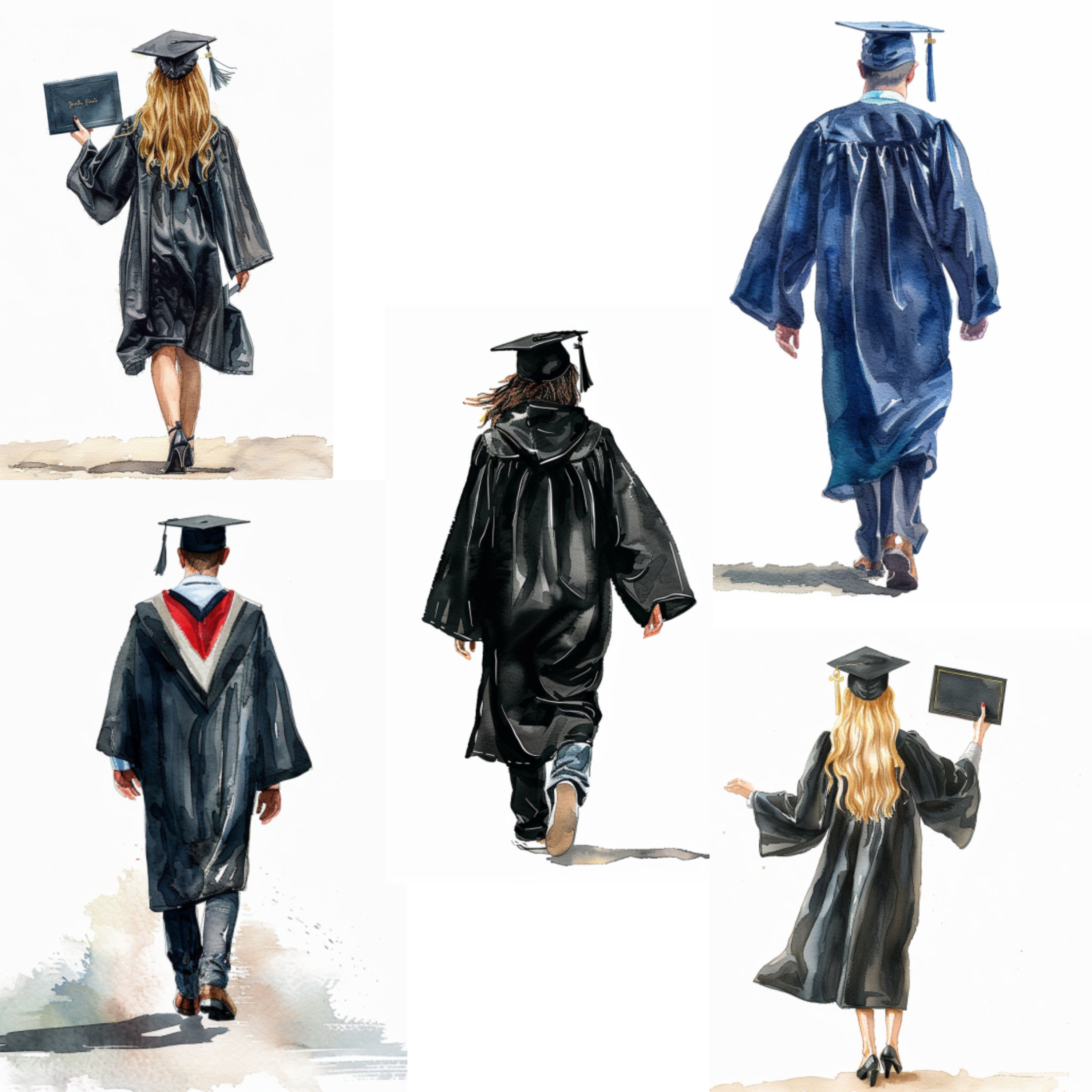 Class of Excellence: 37 Watercolor Graduation Clipart With Caps ...