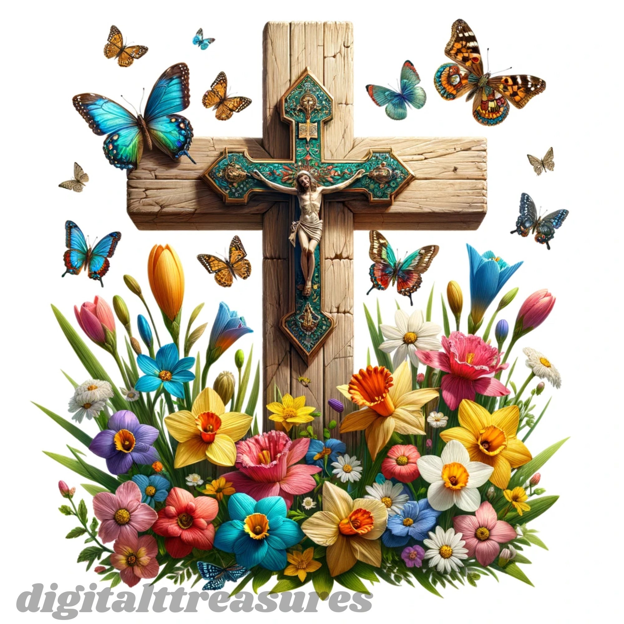 Spring Faith: 20 Watercolor Floral Cross Collection JPG Flower Crucifix ...