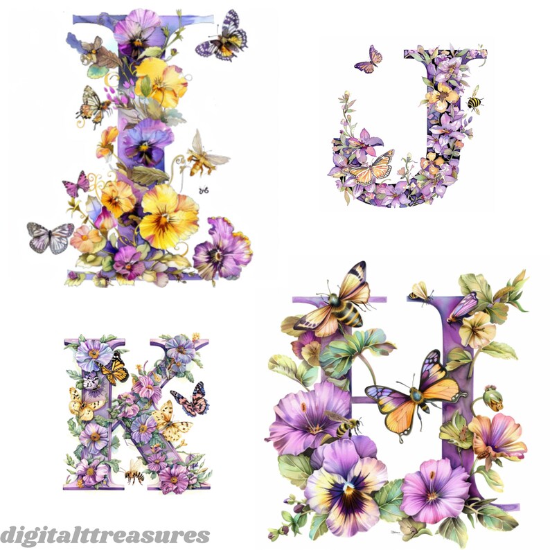 Watercolor Floral Alphabet Clipart: Boho Spring Letters & Numbers (JPG ...