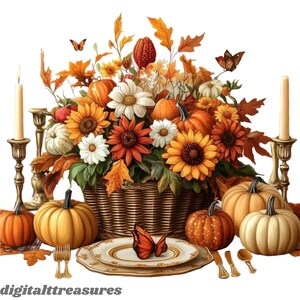 14 Thanksgiving Clipart Bundle: Watercolor Autumn Harvest With Pumpkins ...