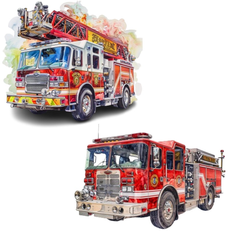 Heroic Hoses: Brave Fire Truck Clipart Bundle 24 High-quality Jpgs for ...