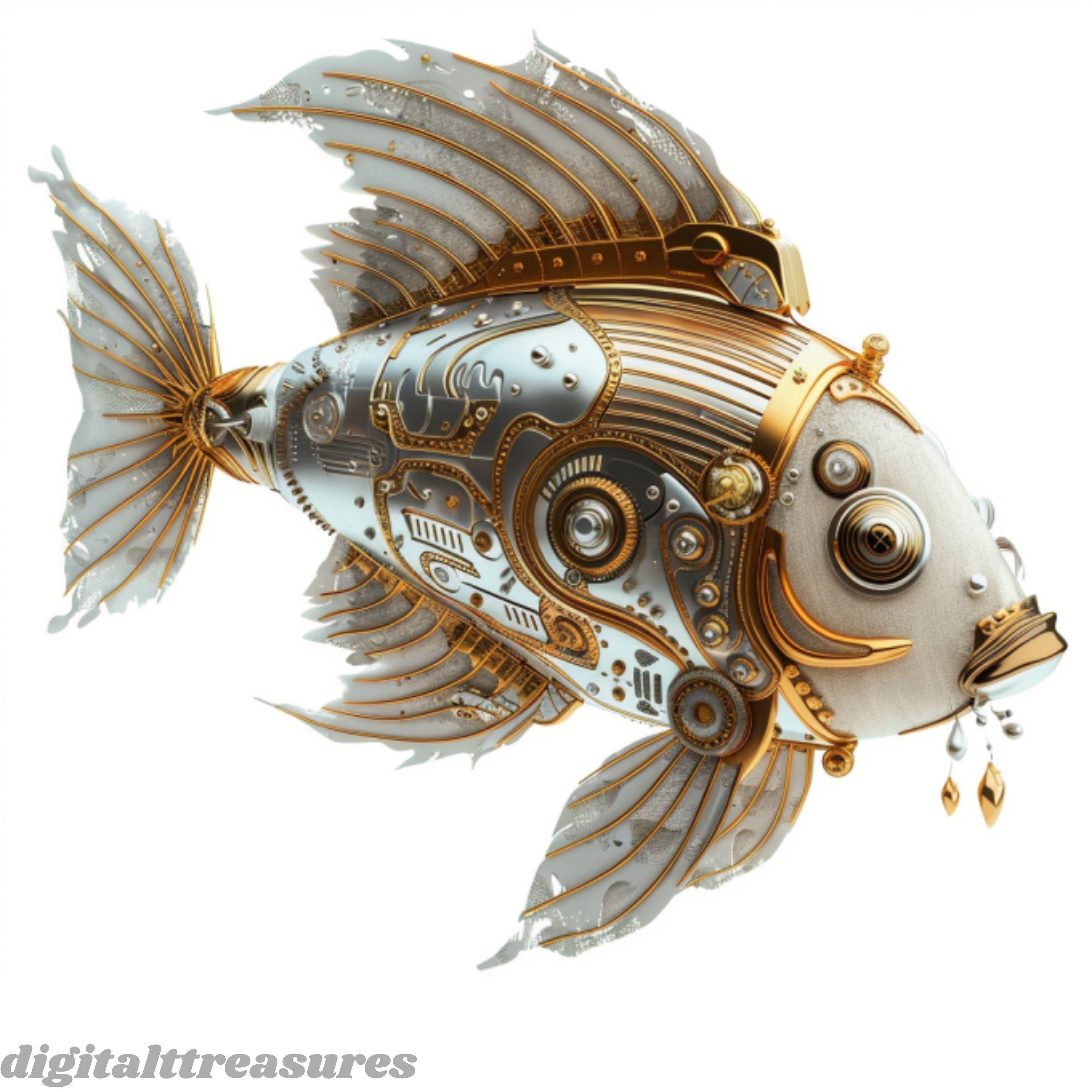 15 JPG Steampunk Fish Clipart Undersea Watercolor Illustrations & Cute ...