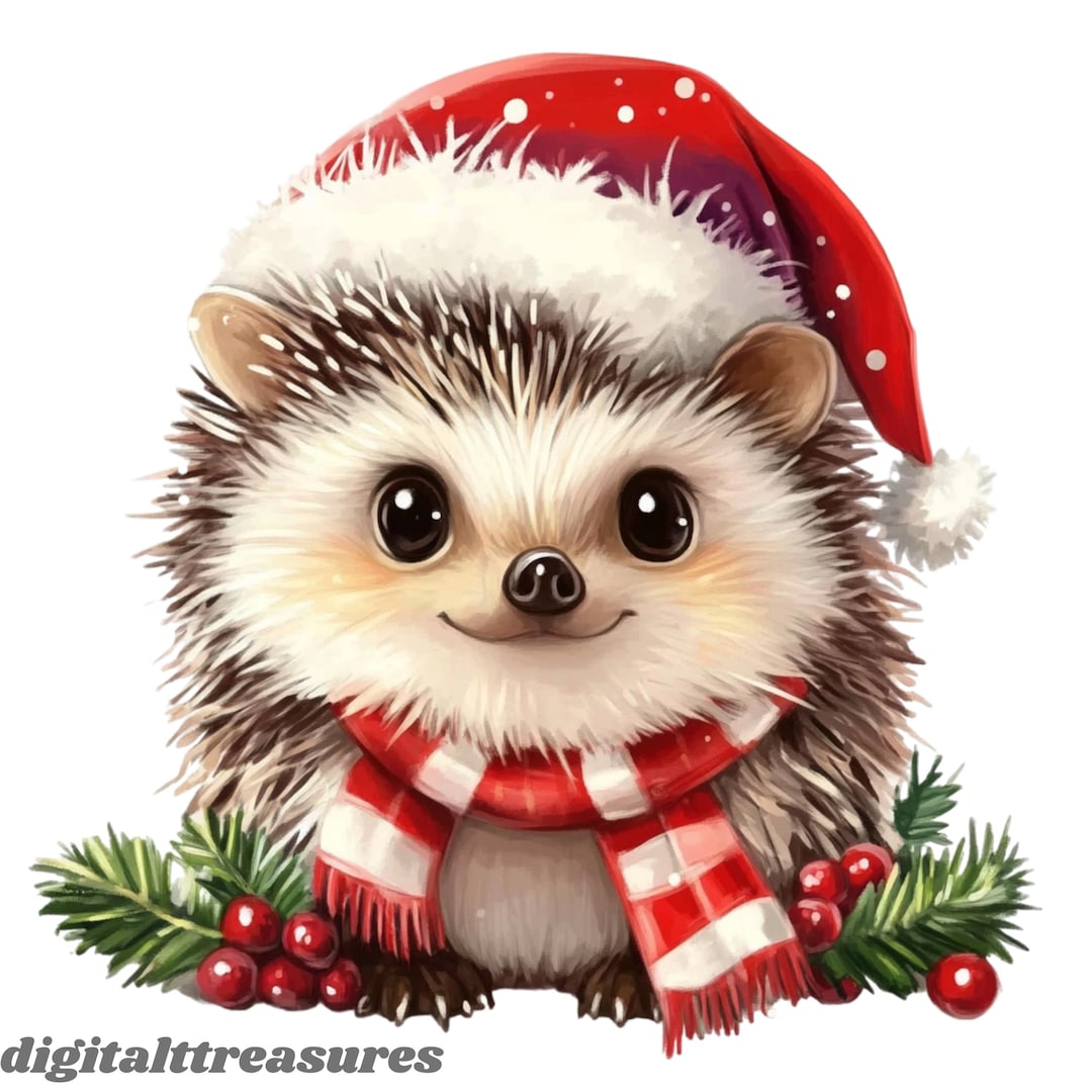 14 Adorable Christmas Hedgehog - Festive Santa Hat and Scarf Clipart ...